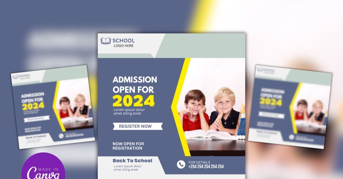 School Admission Canva Design Template - TemplateMonster