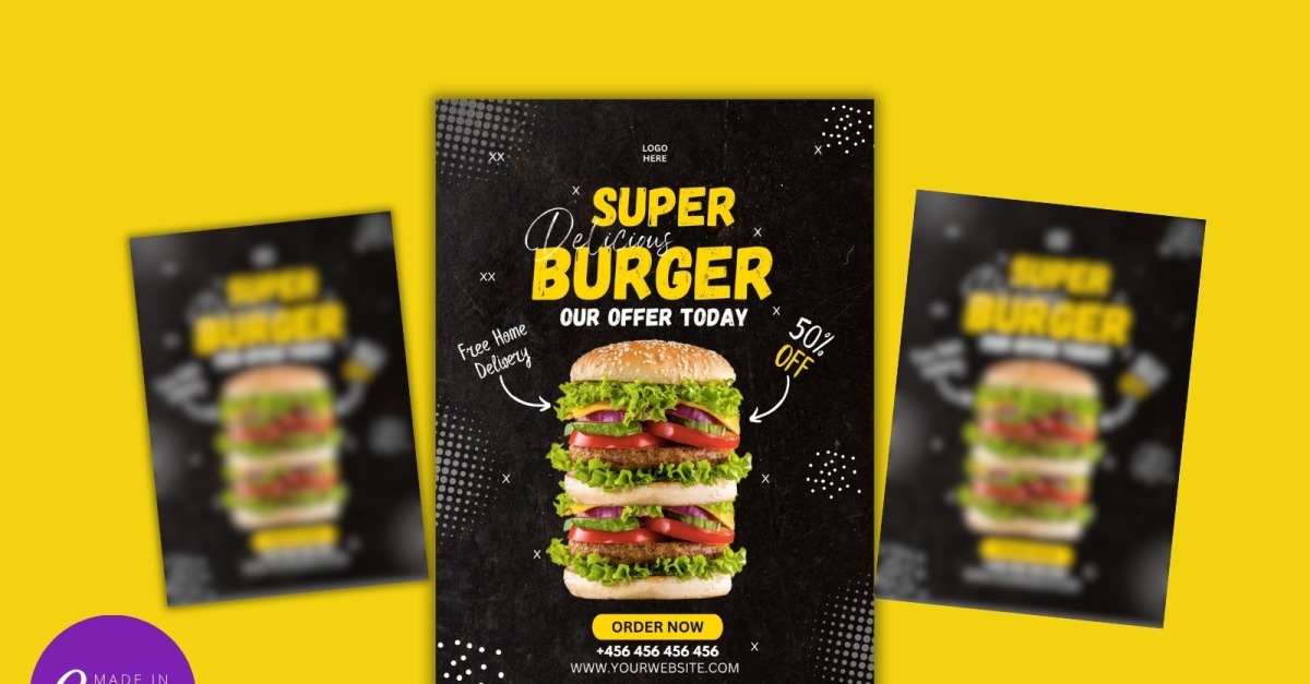 Burger Fast Food Broşür Tasarım Şablonu - TemplateMonster