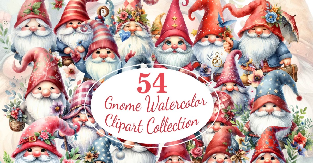 Cute Watercolor Gnome 54 PNG Clipart Collection