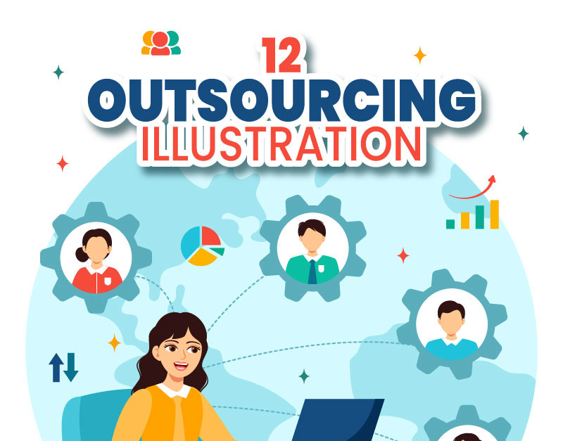 12 Illustration vectorielle d'entreprise d'externalisation