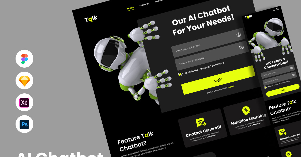 Talk - AI Chatbot Landing Page V2 #403244 - TemplateMonster