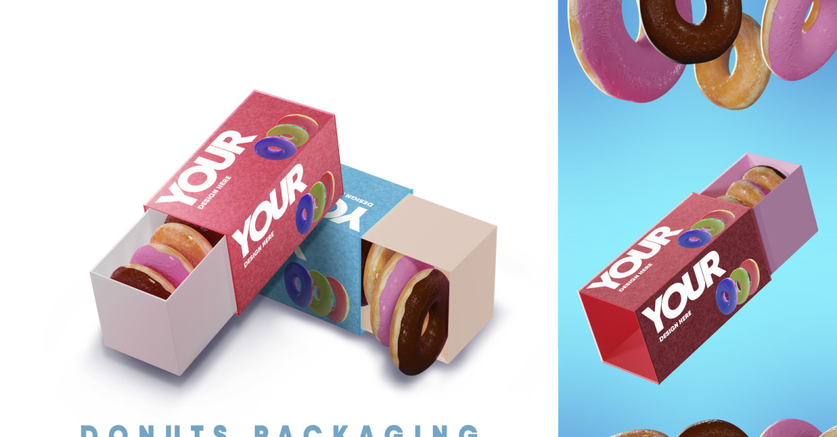 Donuts Packaging Mockup I Easy Editable - TemplateMonster