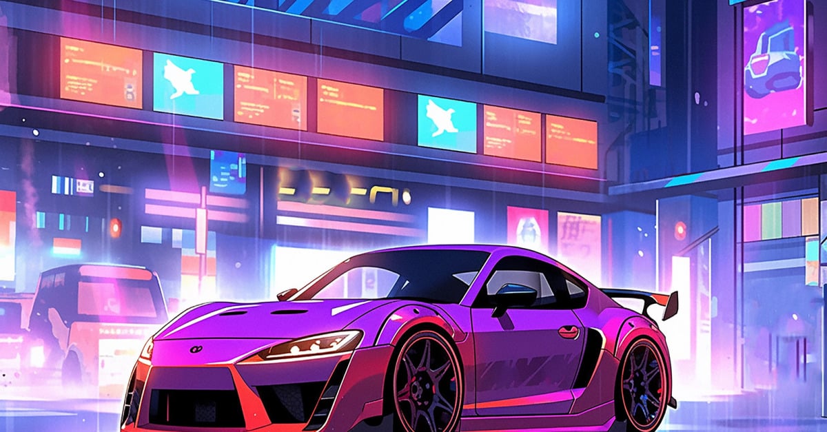 Carro com luz neon no showroom_modern Carro na loja de carros