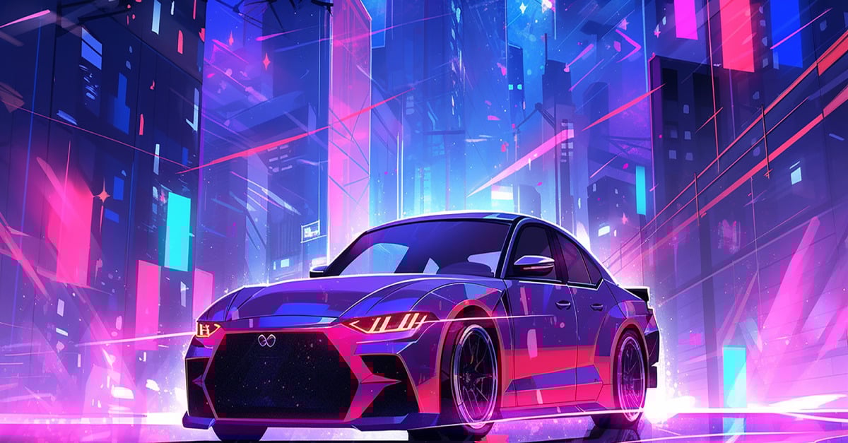 Modern car with neon light_neon modern car_neon car in the stage_city ...
