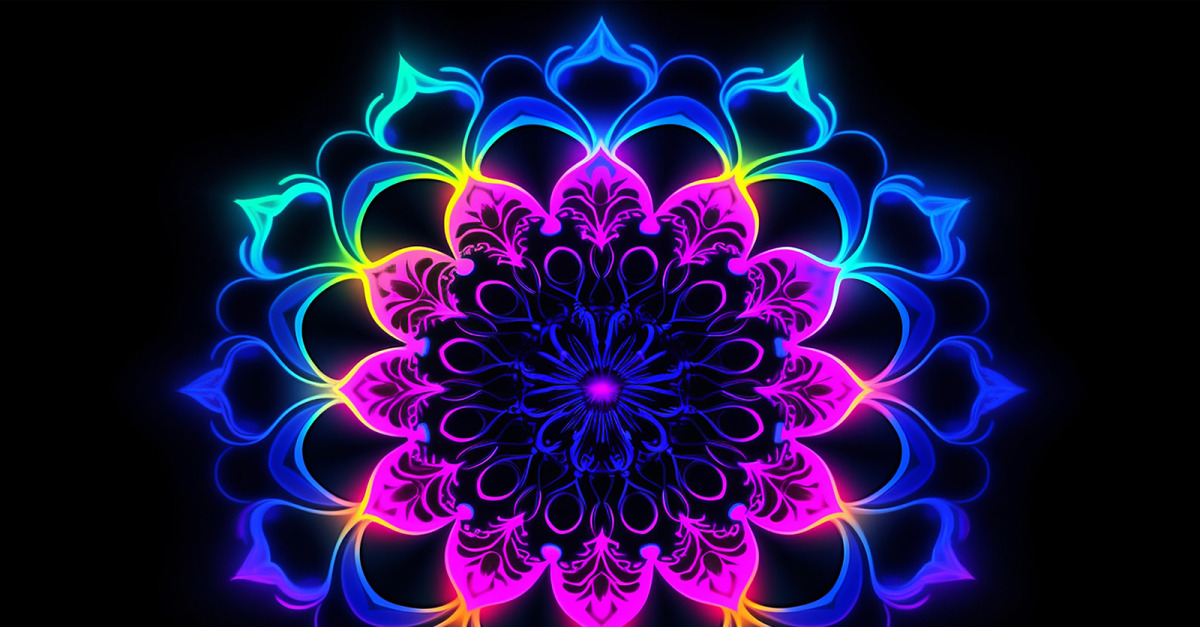Neon flower art_neon ornament background_3d neon flower art