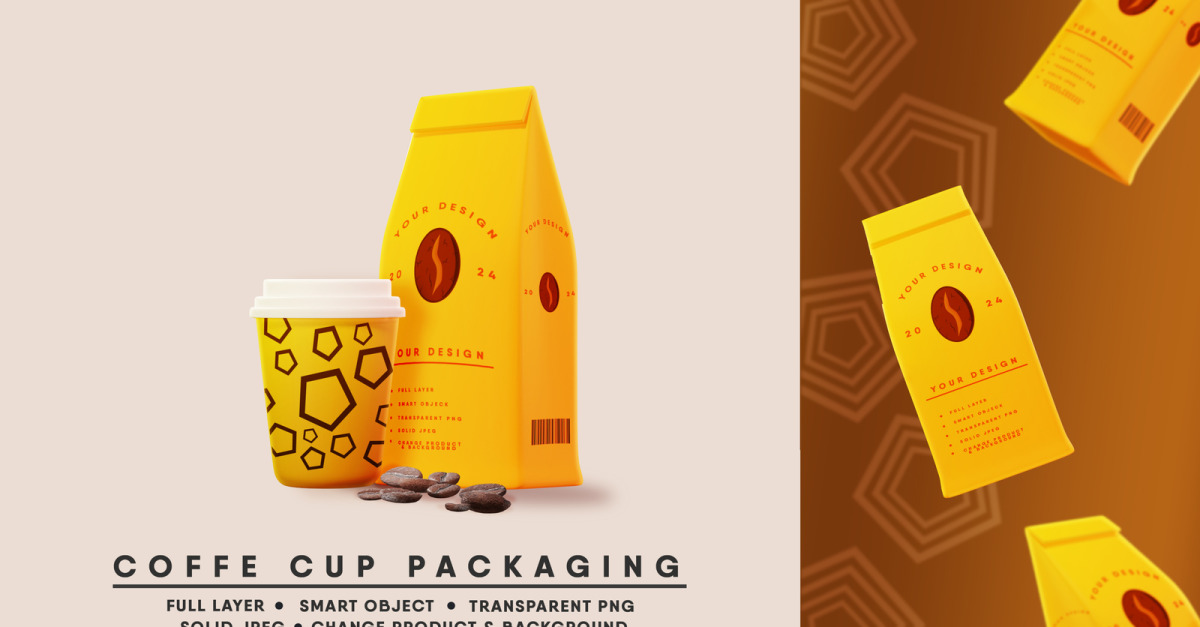 Coffee Cup packaging Mockup I Easy Editable - TemplateMonster