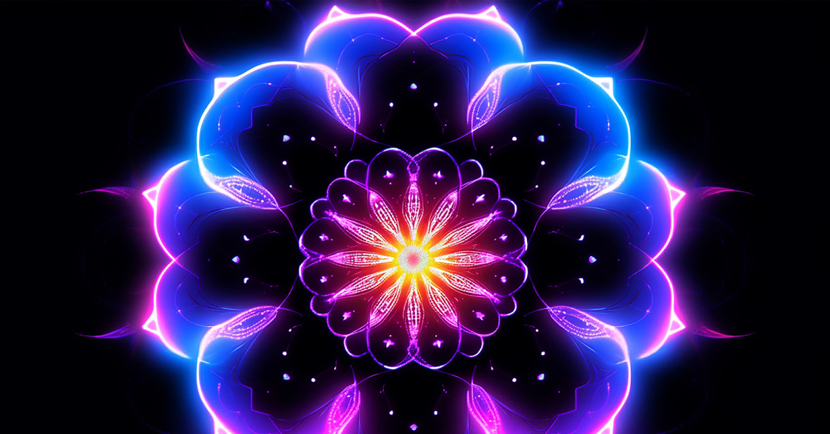 Neon mandala art_floral ornament with neon light_neon ornament