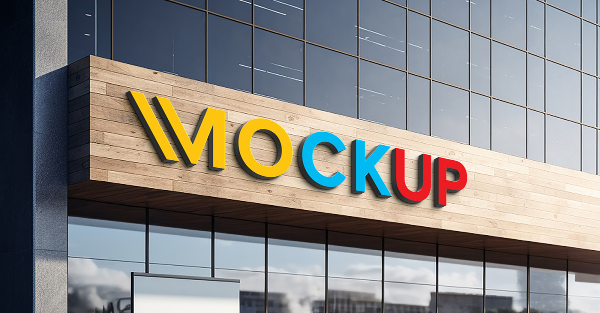 Building 3d logo mockup facade sign realistic