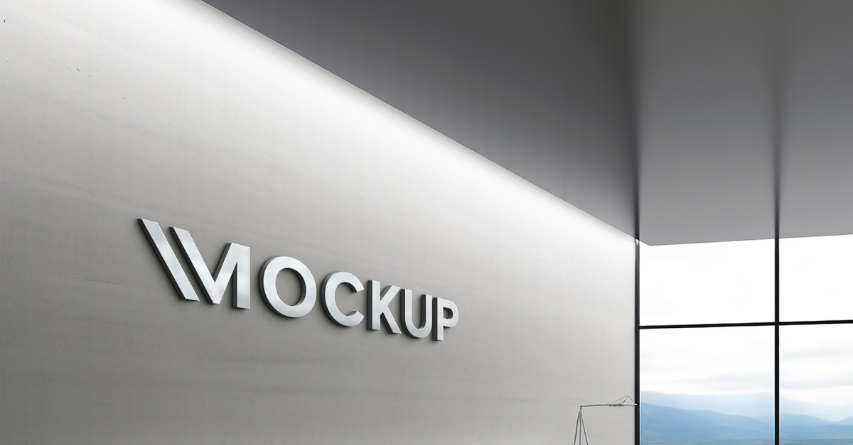 Indoor wall logo mockup with window view - TemplateMonster