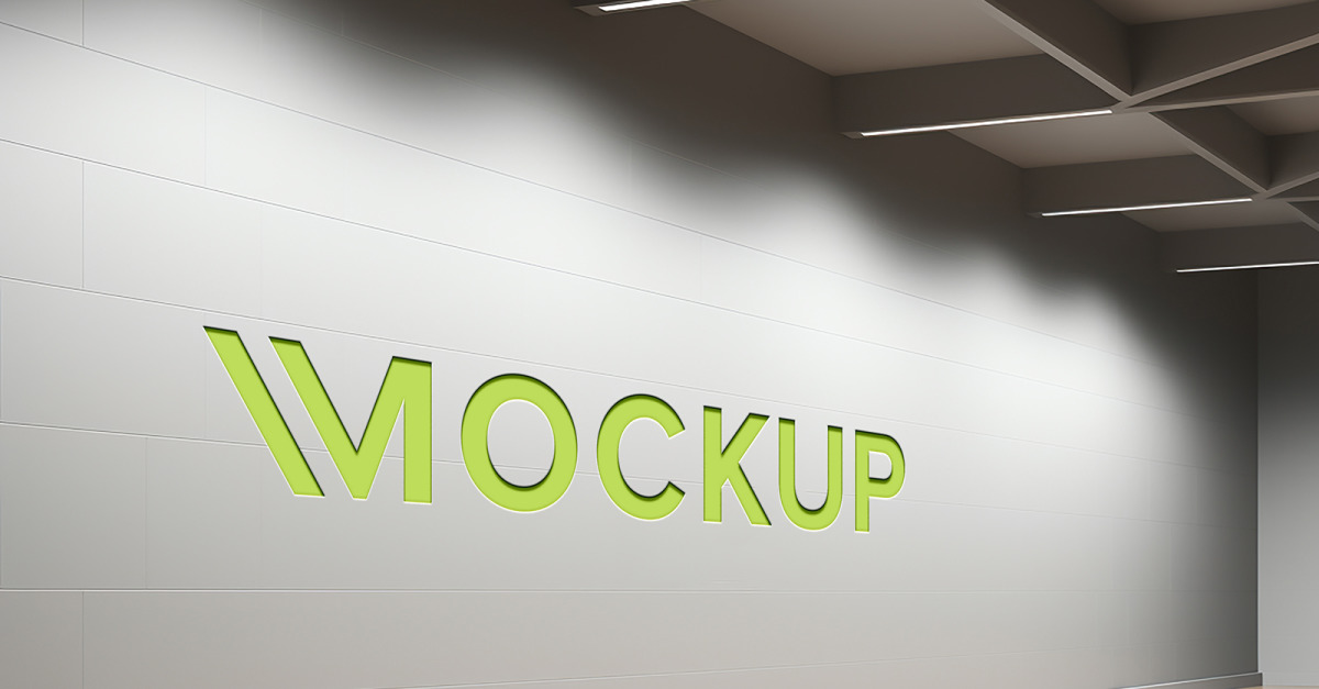 Luxury debossed light green logo mockup on wall
