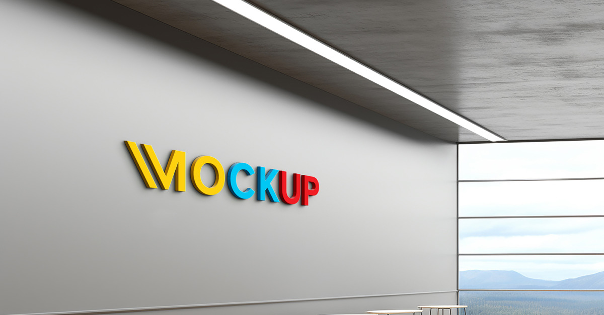Renkli kapalı 3d duvar logosu maketi ofis odası