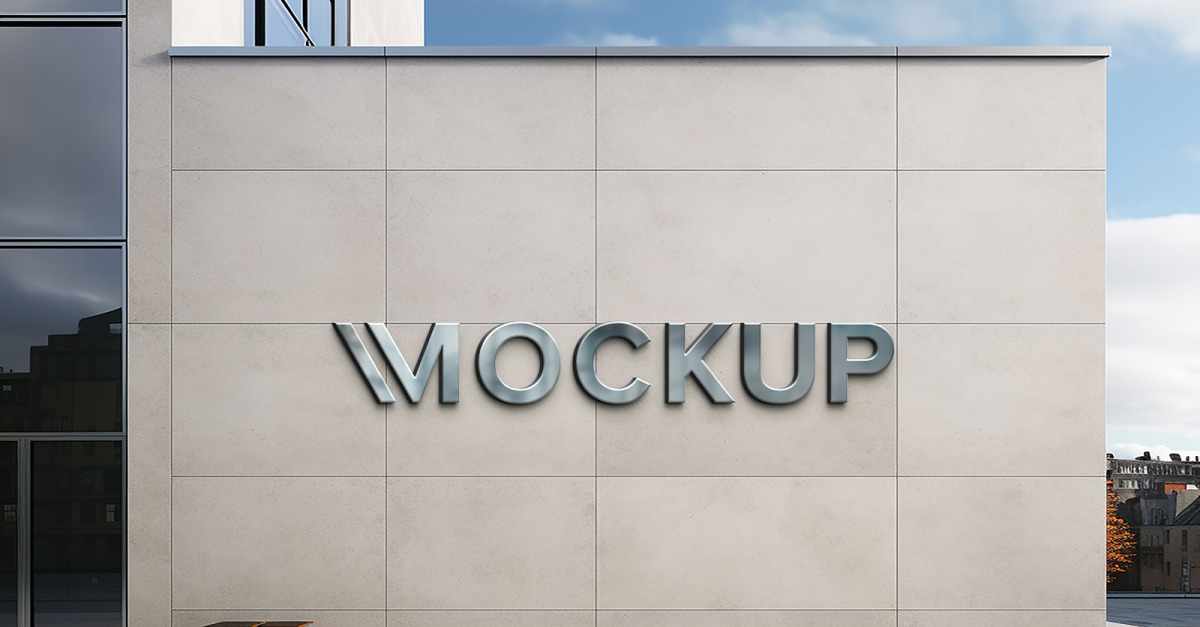 Building wall 3d logo mockup #405114 - TemplateMonster