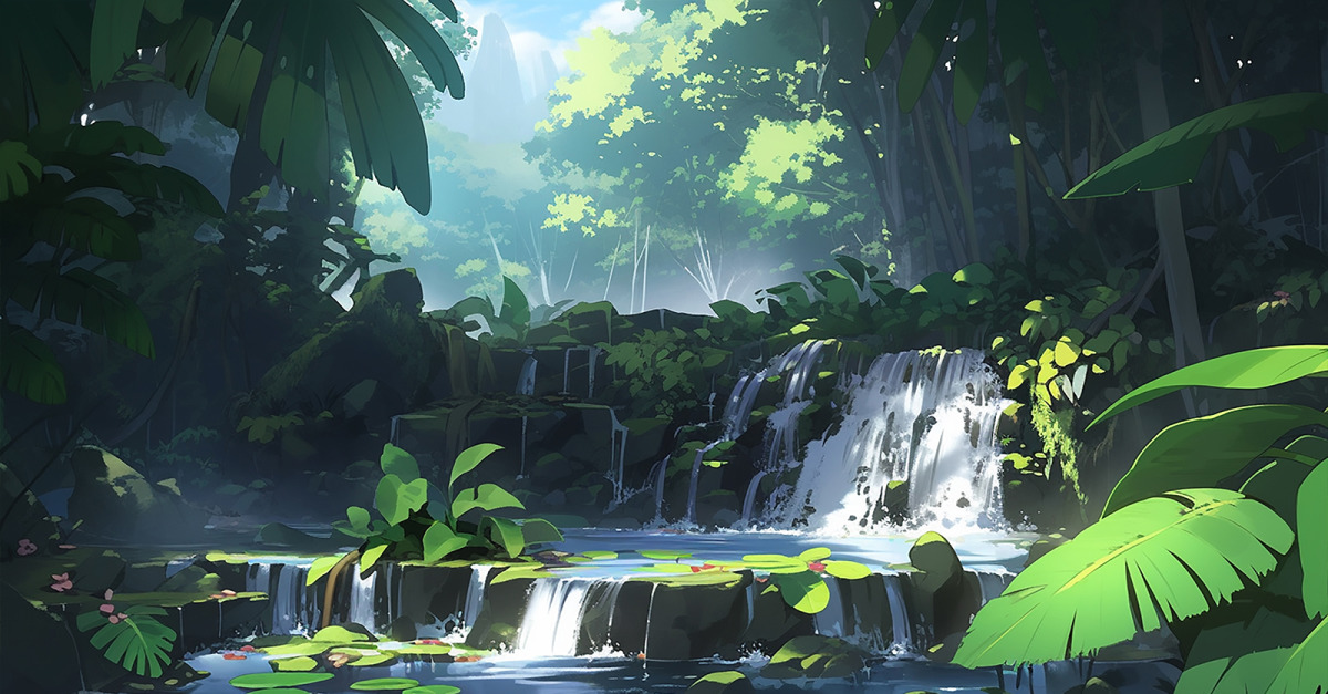 Jungle with lake_ tropical jungl _waterfall, tropical_rainforest with ...
