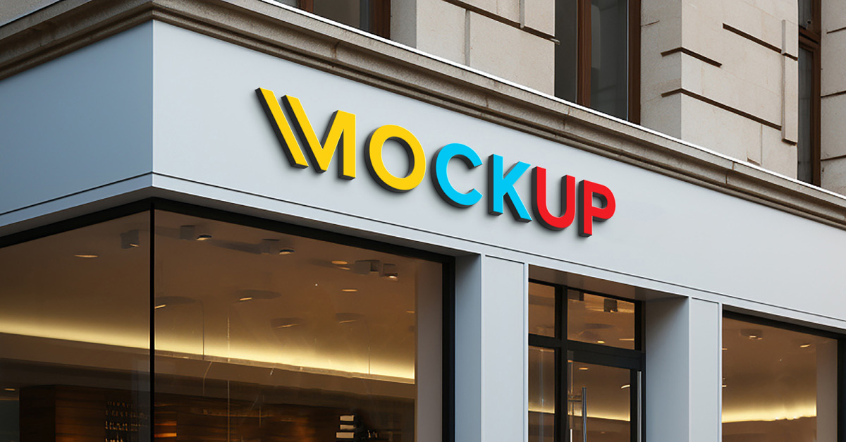 Front sign logo mockup building facade - TemplateMonster