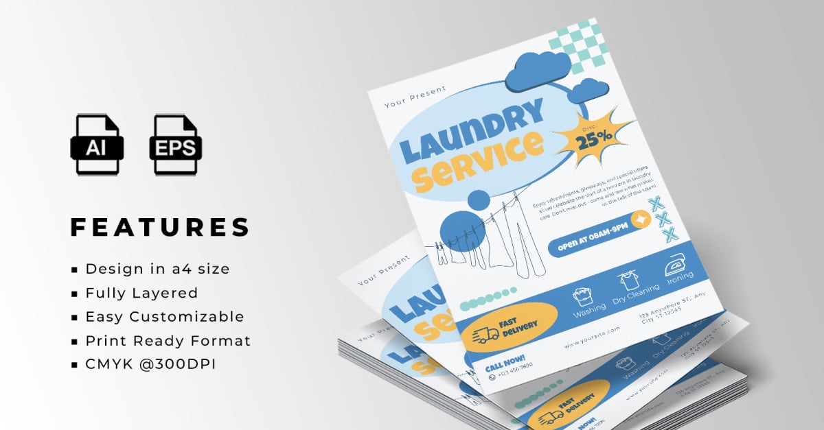 Laundry Service Flyer Template 2 #405307 - TemplateMonster
