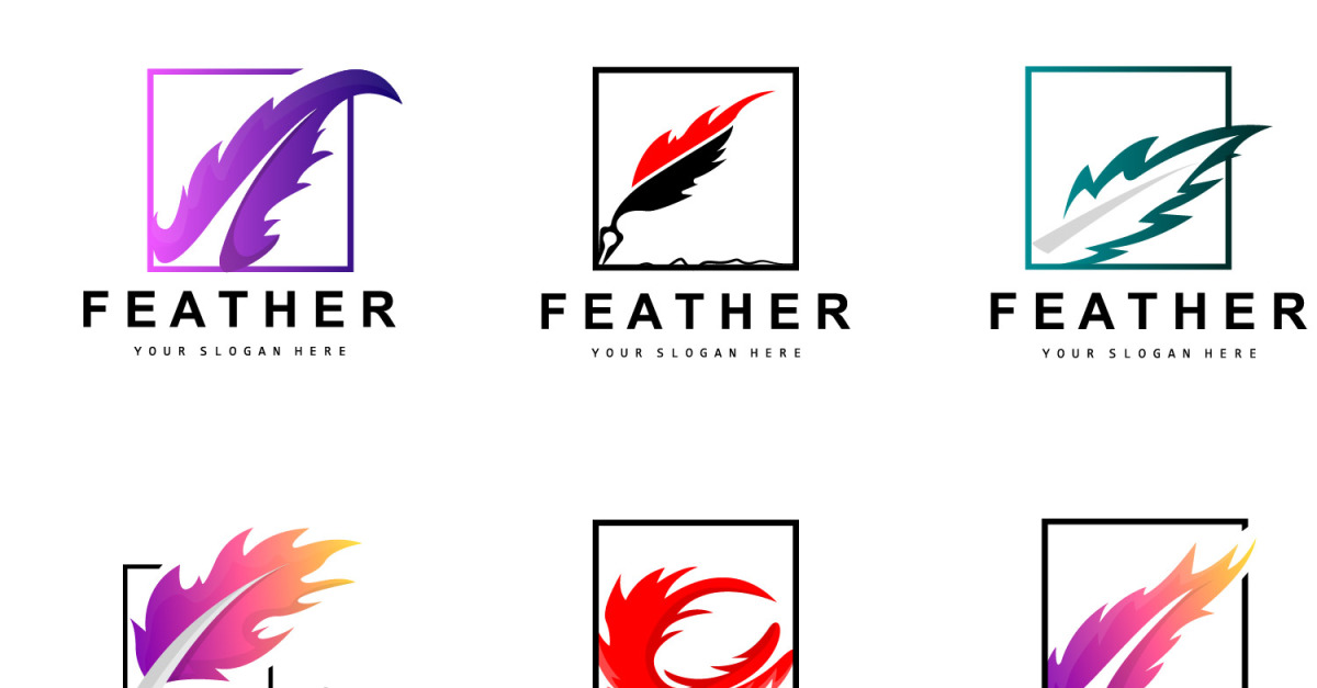 Feder-Logo-Design, minimalistische Vektorvorlage V4