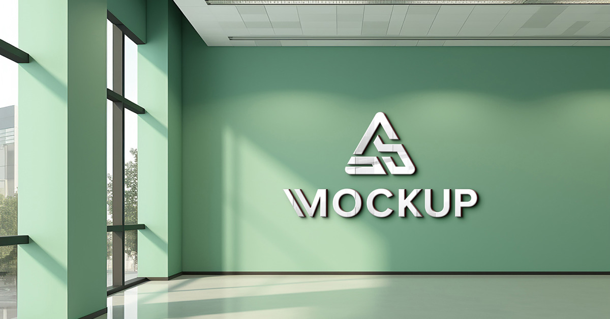 Logo mockup on light green wall #405945 - TemplateMonster
