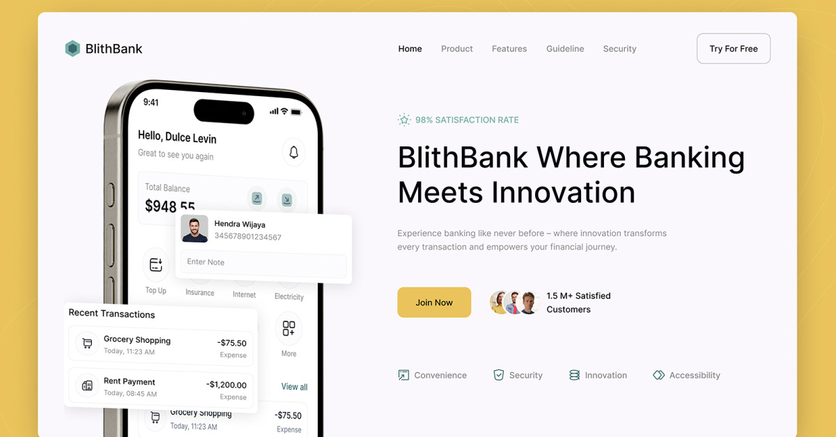 BlithBank - Digital Banking Hero Section Figma Template