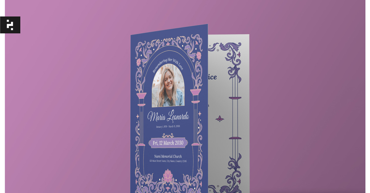 Blue Floral Funeral Program #406427 - TemplateMonster