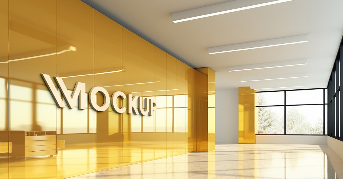 Golden office wall logo mockup #406818 - TemplateMonster