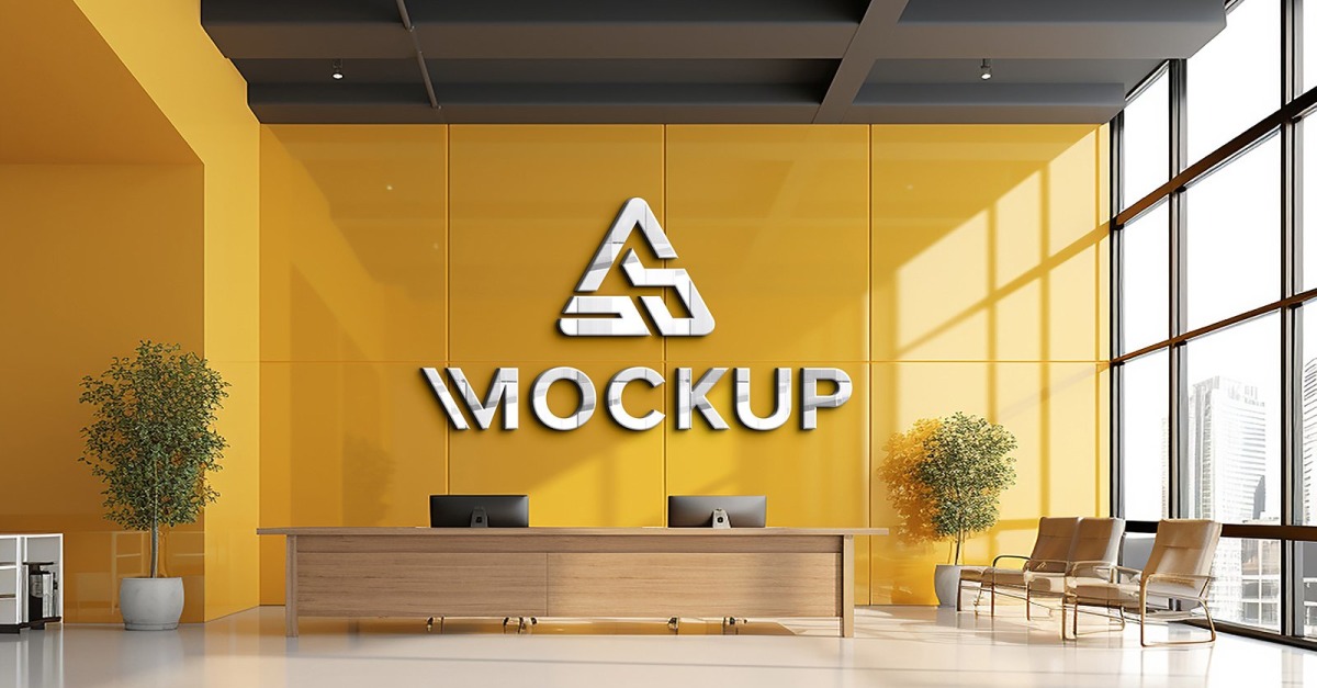 Hotel reception logo mockup on wall #406906 - TemplateMonster