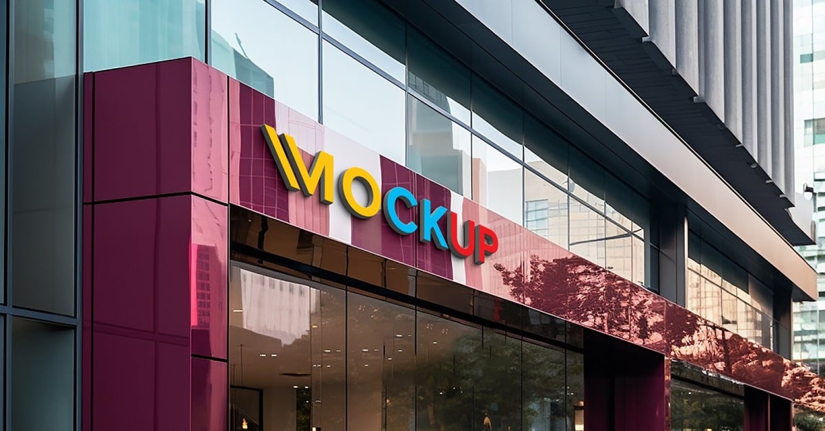 Realistic 3d restaurant facade sign mockup - TemplateMonster