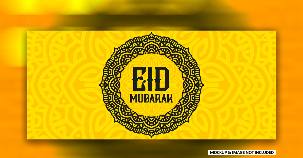 Minimal Eid greeting post design with bold mandala art, EPS vector design template