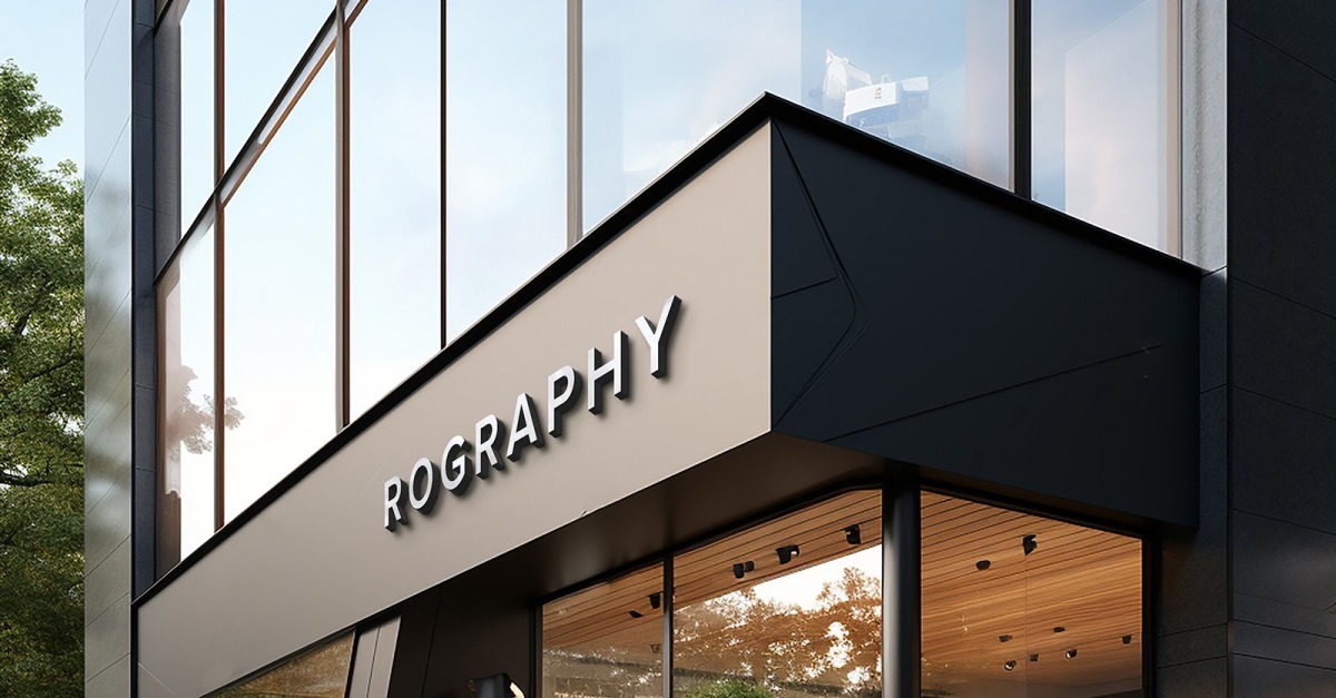 Logo mockup on facade office building sign psd 3d sign logo mockup