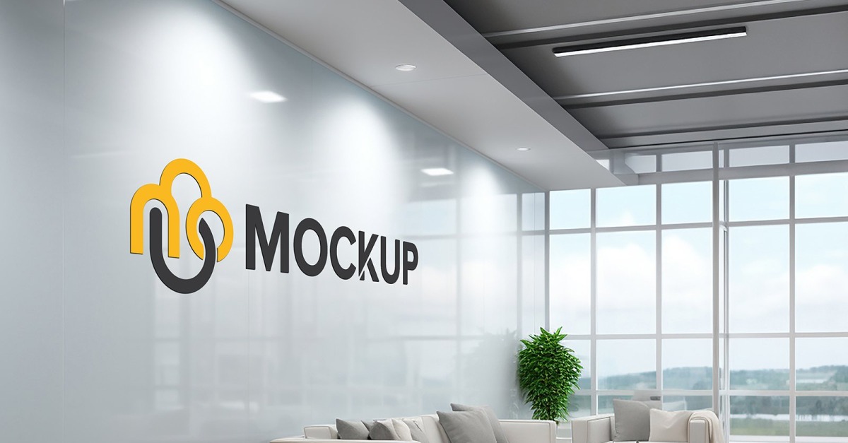 Office waiting room logo mockup Realistic 3d logo mockup in office room ...