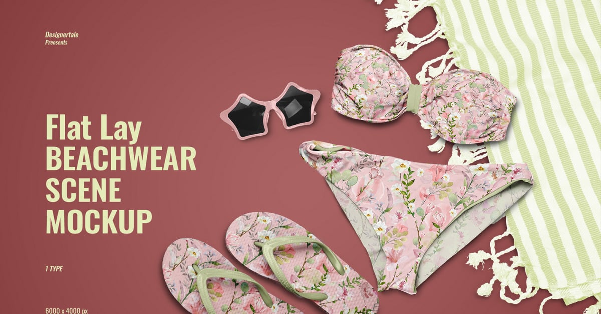 Flat Lay Beachwear Scene Mockup #408363 - TemplateMonster