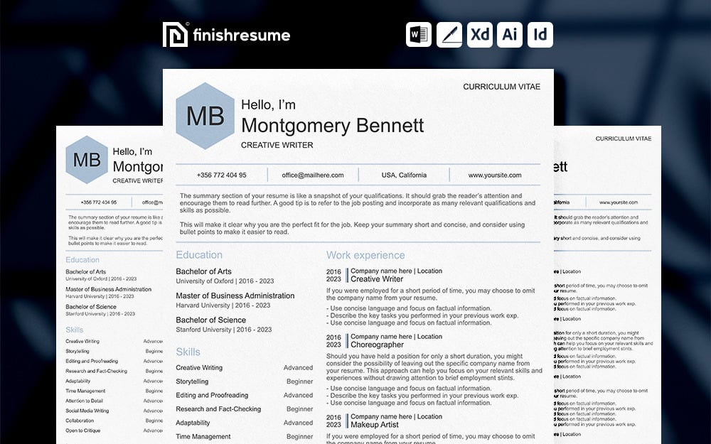 Creative writer Resume Template | Finish Resume | FREE