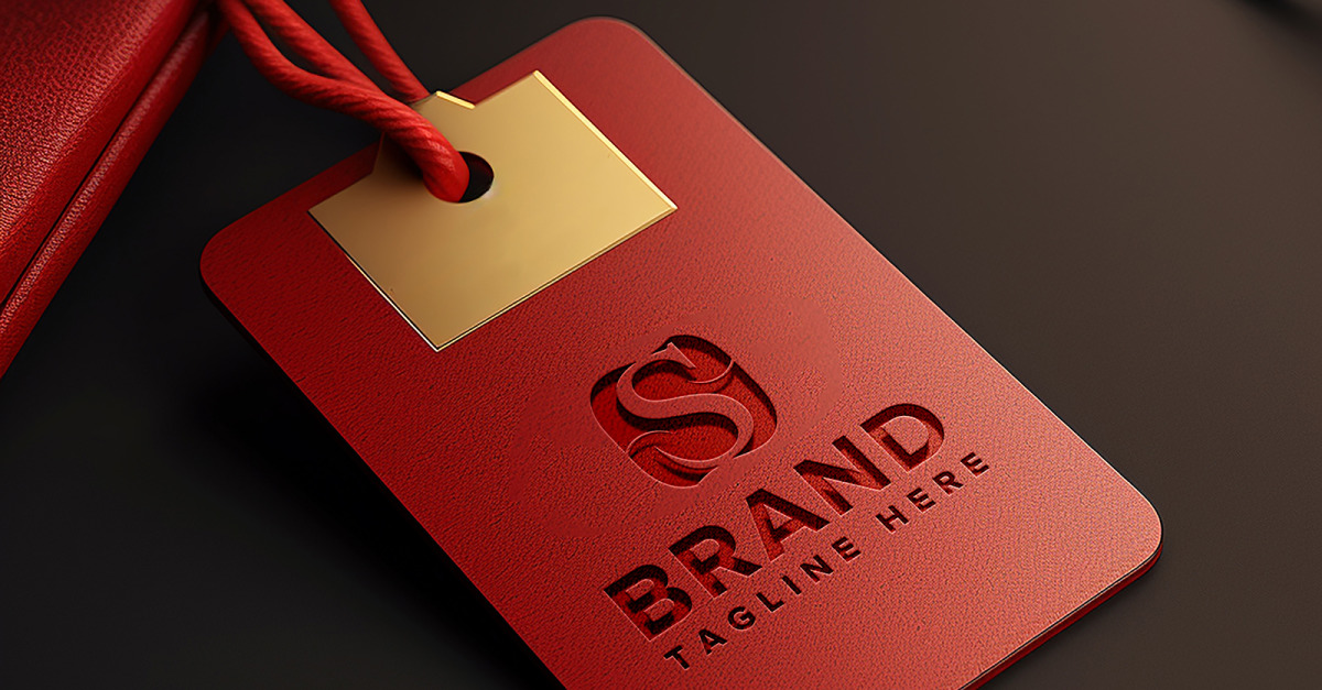 Price tag luxury red logo mockup with debossed effect psd