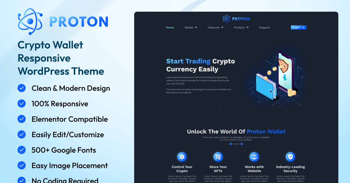 Tema de WordPress adaptable a Crypto Wallet - TemplateMonster