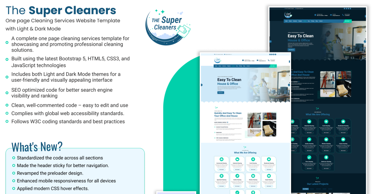 The Super Cleaners - A Multipurpose Responsive HTML One-Page Website ...