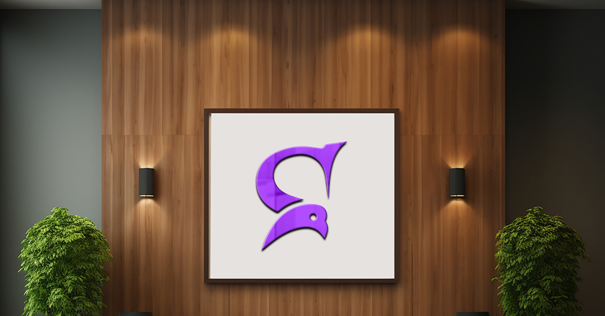 Living room picture frame logo mockup - TemplateMonster