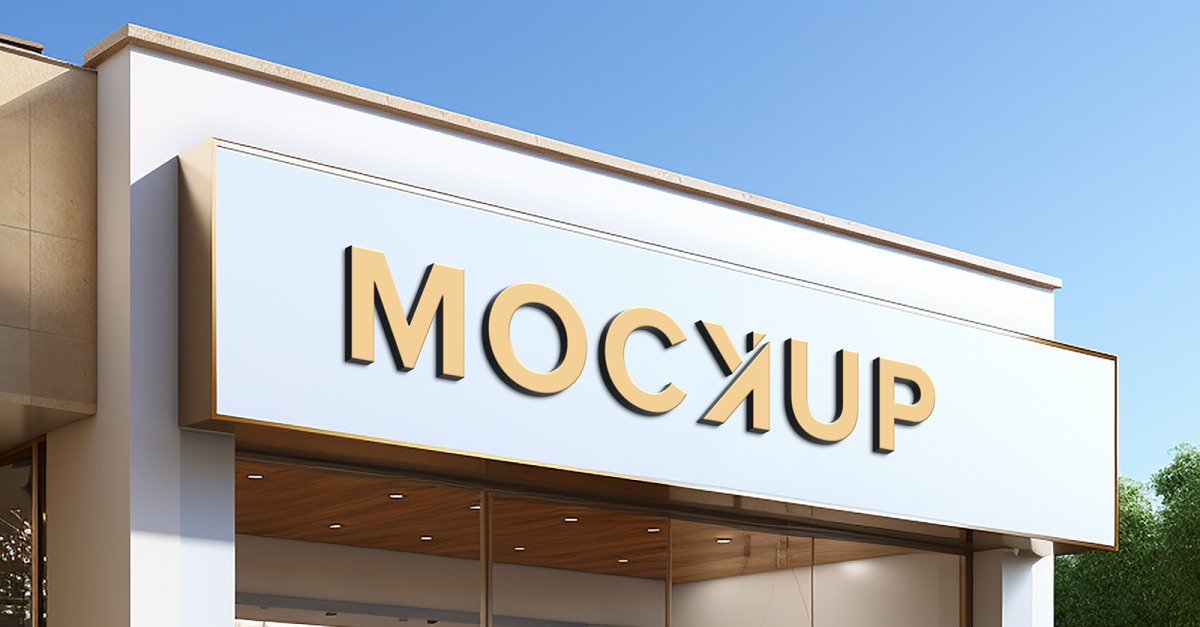 Realistic 3d facade sign brand mockup - TemplateMonster