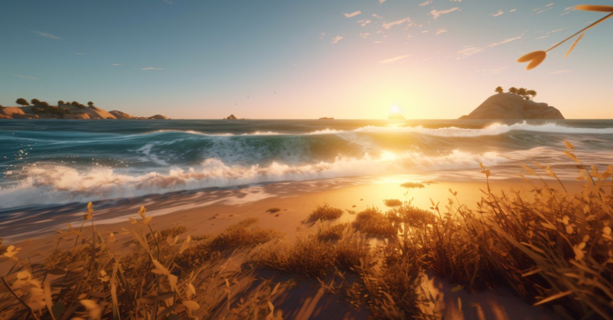 Sunny day of summer outdoor sunset behind brown dry plant 484