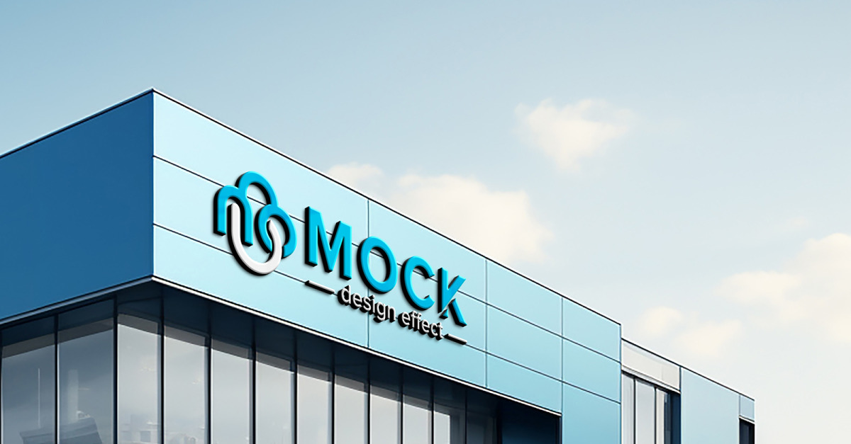 Perspective logo on modern building facade sign