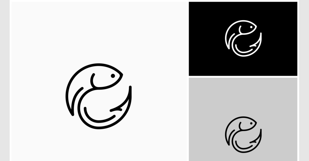 Circle Fish Hook Line Art Logo #412633 - TemplateMonster