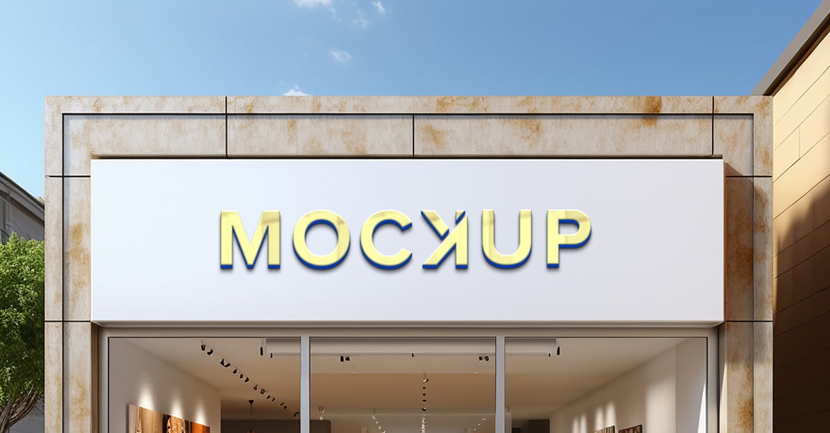 Logo shop sign 3d mockup realistic white store Logo mockup shop