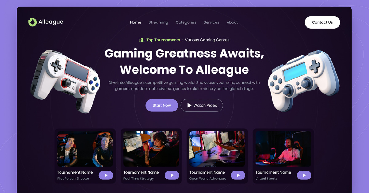 Alleague - Gaming Hero Section Figma Template