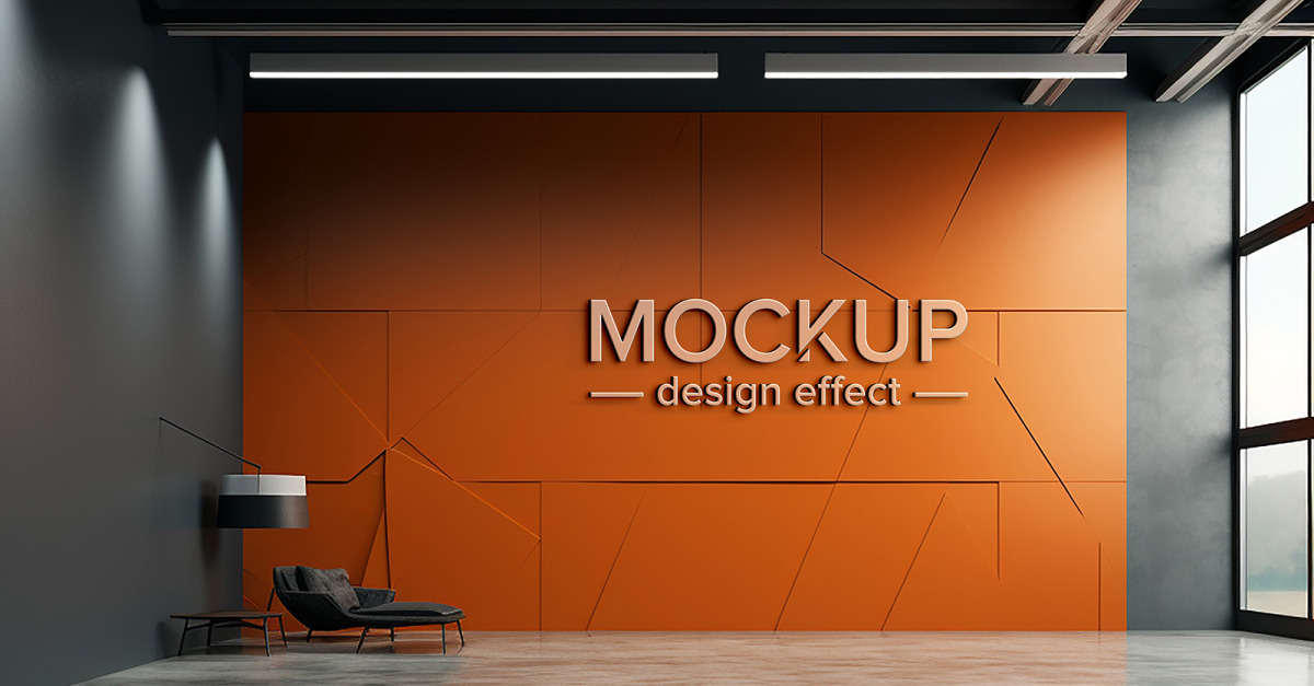 Wall logo mockup in indoor with floor - TemplateMonster