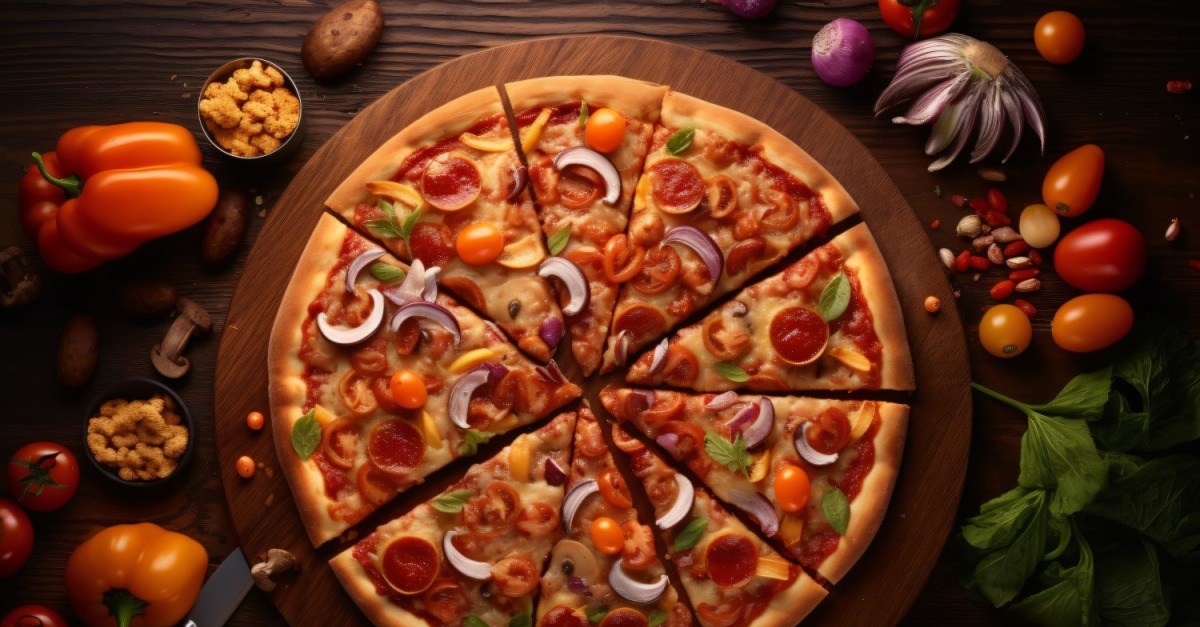 Flatlay Realistic Veggie Pizza 38 #413787 - TemplateMonster