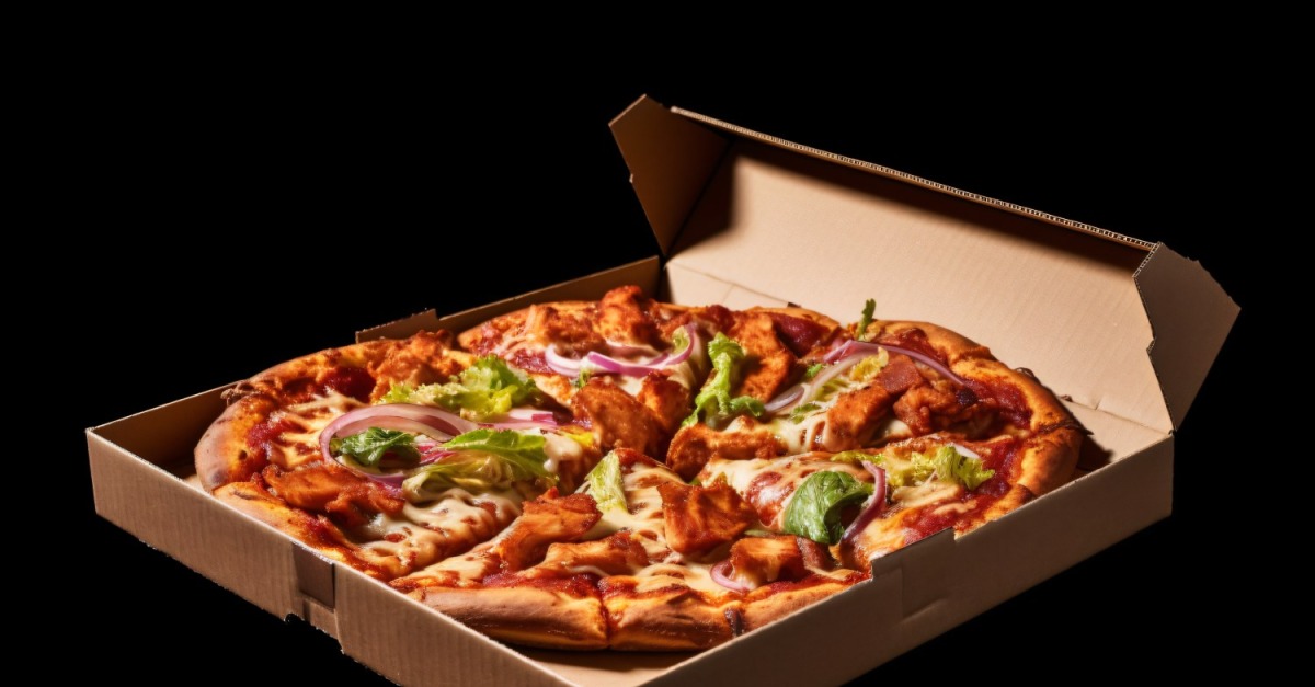 Open Cardboard Pizza Box Realistic BBQ Chicken Pizza 14