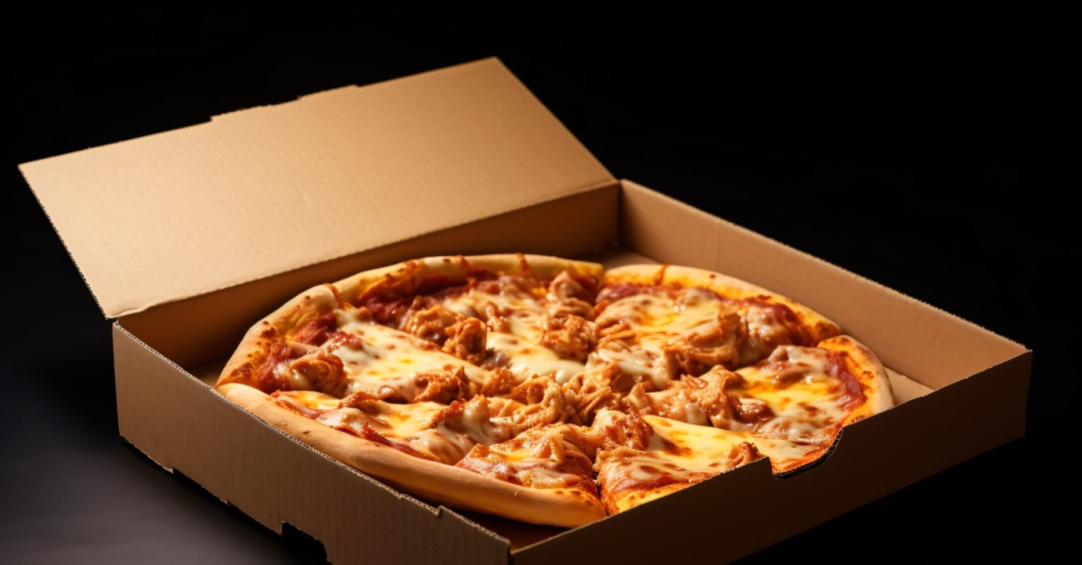 Open Cardboard Pizza Box Realistic BBQ Chicken Pizza 17