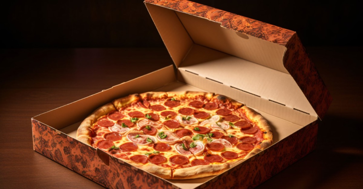 Open Cardboard Pizza Box Realistic Pepperoni Pizza