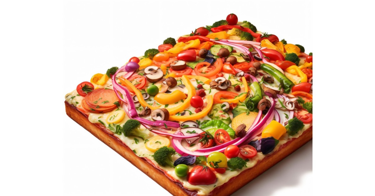 Square Veggie Pizza On white background 10 - TemplateMonster