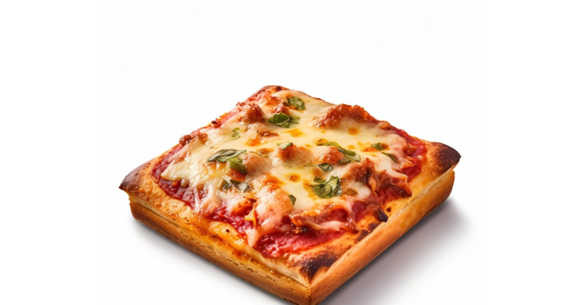 Pizza au fromage carré sur fond blanc 74 - TemplateMonster