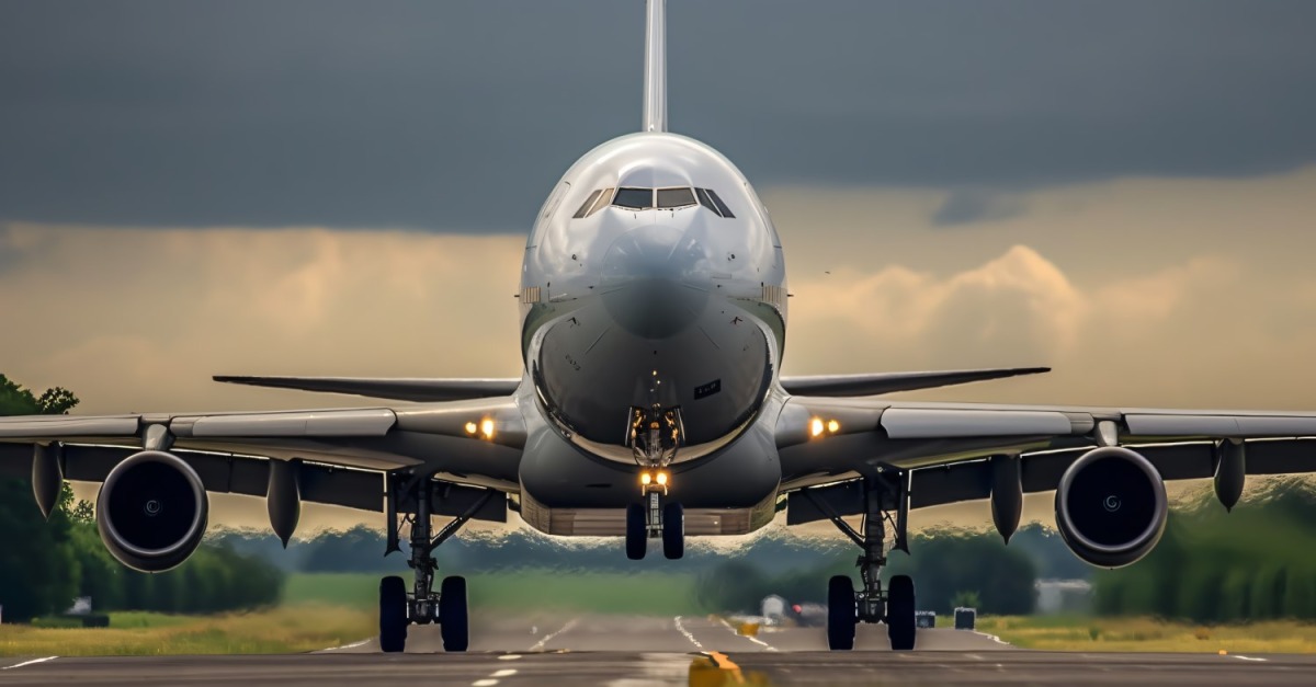 Vue de face de la compagnie aérienne commerciale Airbus Charter ...