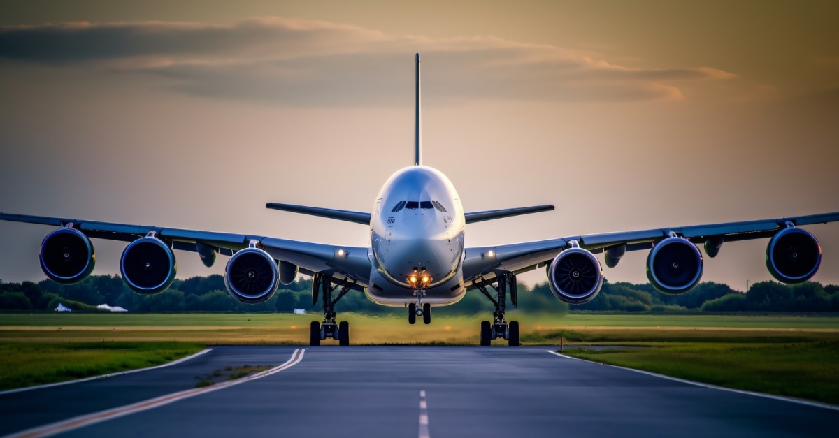 Vue de face de la compagnie aérienne commerciale Airbus Charter ...